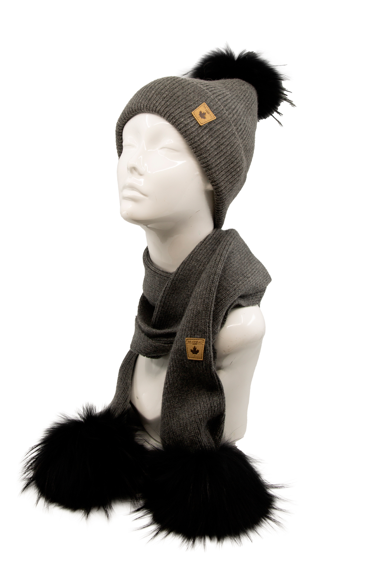 Ensemble de tuque et foulard Boston avec pompom de fourrure | BILODEAU Canada